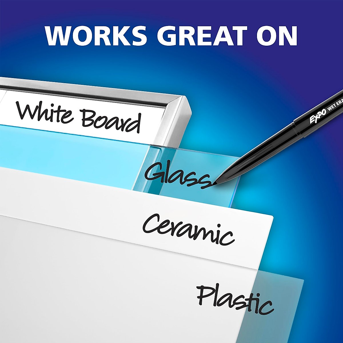 EXPO Vis-à-Vis Wet Erase Markers, Fine Point, Assorted Colors, 12 Count