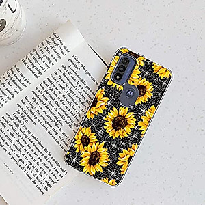 DDTKZC for Motorola G Pure Case,Moto G Pure Case, Tempered Glass Protector Lustre Pattern-Sparkle 3 in 1 Clear Shockproof Case for Moto G Pure (Yellow Sunflower)