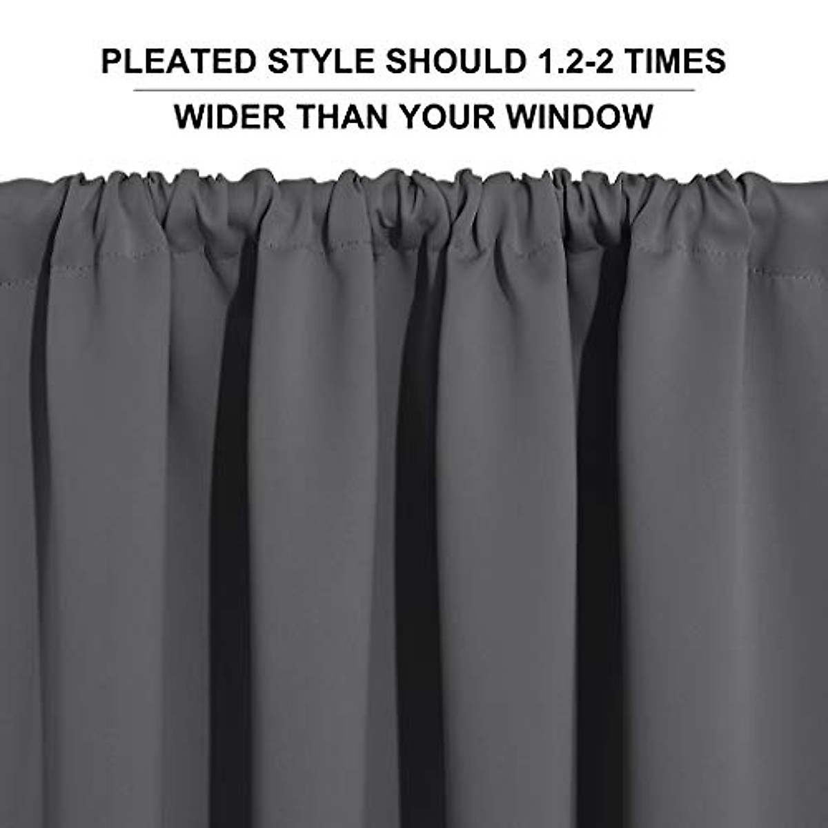 RYB HOME Blackout Curtains for Bedroom, Small Window Valances Tiers Curtain Set Light Block Privacy Drapes for Kitchen Kids Nursery Bathroom, W 52 x L 36 per Panel, Grey, 1 Pair