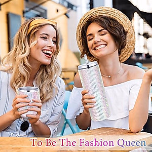 Rtteri 3 Pcs Rhinestone Water Bottle AB Color Diamond Glitter Tumbler Insulated Bling Tumbler with Chain Bling Cup with Lids Stainless Steel Rhinestone Tumbler Diamond Thermal Mug Set for Women Girl