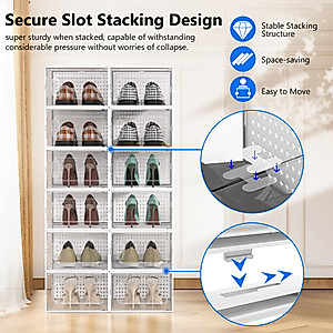 Fkprorjv 12 Pack Large Shoe Storage Box Organizer for Closet, Versatile Clear Plastic Stackable Sneaker Shoe Rack Containers Bins Holders, Portable Closet Organizers and Storage, White