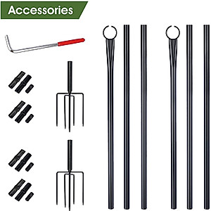 Outdoor String Light Pole, Heavy Duty Light Poles for Outside with Hooks and 4-Prong Fork, Metal Post for Hanging String Lights for Deck, Patio Garden, Backyard, Wedding or Party, 2 Pack