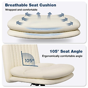 HOFFREE Criss Cross Chair Cross Legged Office Chair with Wheels Leather Home Office Chair Ergonomic Armless Chair for Desk Cream