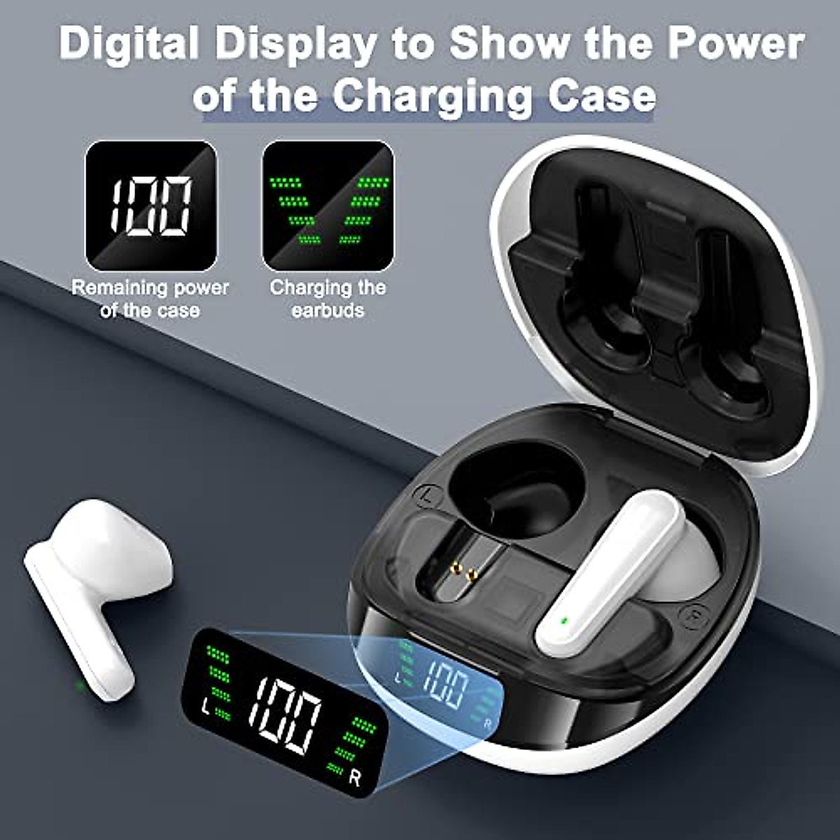Gunatagy Wireless Earbuds, Bluetooth Headphones with Microphone for iPhone and Android, 360H Standby Time with LED Battery Display Charging Case, in Ear Earbuds for Cell Phones, Computer, PC, Sports