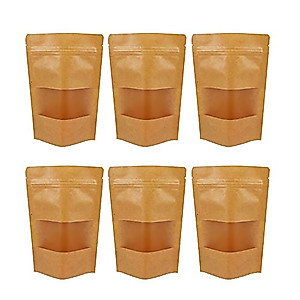 Belinlen 300pcs 3.94x5.87" Kraft Stand Up Pouches Zip Lock Food Storage Bags with Matte Window Multipurpose Kraft Paper Bags Reusable, Heat-Sealable
