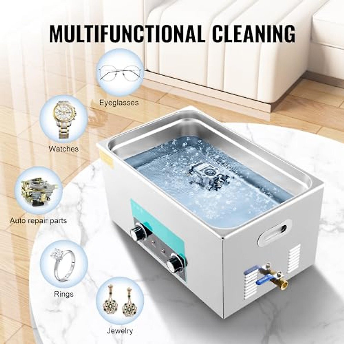 Mophorn 22L Ultrasonic Cleaner 304 Stainless Steel Professional Knob Control Ultrasonic Cleaners with HeaterTimer for Jewelry Watch Glasses Circuit Board Dentures Small Parts Dental Instrument