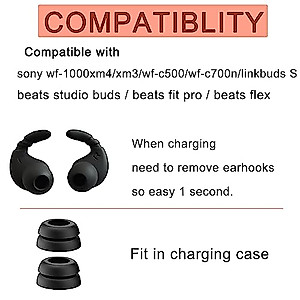 Luckvan Double Flange Ear Tips for Sony WF-1000XM4/1000XM3/WF-C500/WF-C700N Earbuds Tips Replacement Ear Hooks for Sony Earbuds Beast Ear Buds Wingtip Fit in Case Black