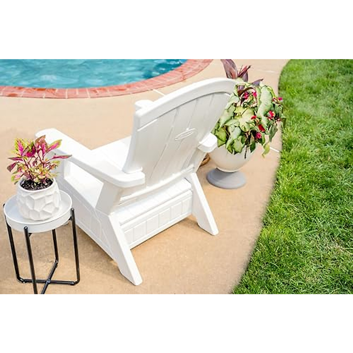 Suncast UV-Resistant Stylish Adirondack Outdoor Backyard Patio Chair with in-Seat Storage, White