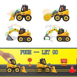YONGJULE Construction Vehicle Toys, Take Apart Toys for 3 Year Old Boys, Excavator, Bulldozer, Roller, Loader Toy for Kids, Educational Toys Gifts for Children 3 4 5 6 Years Old