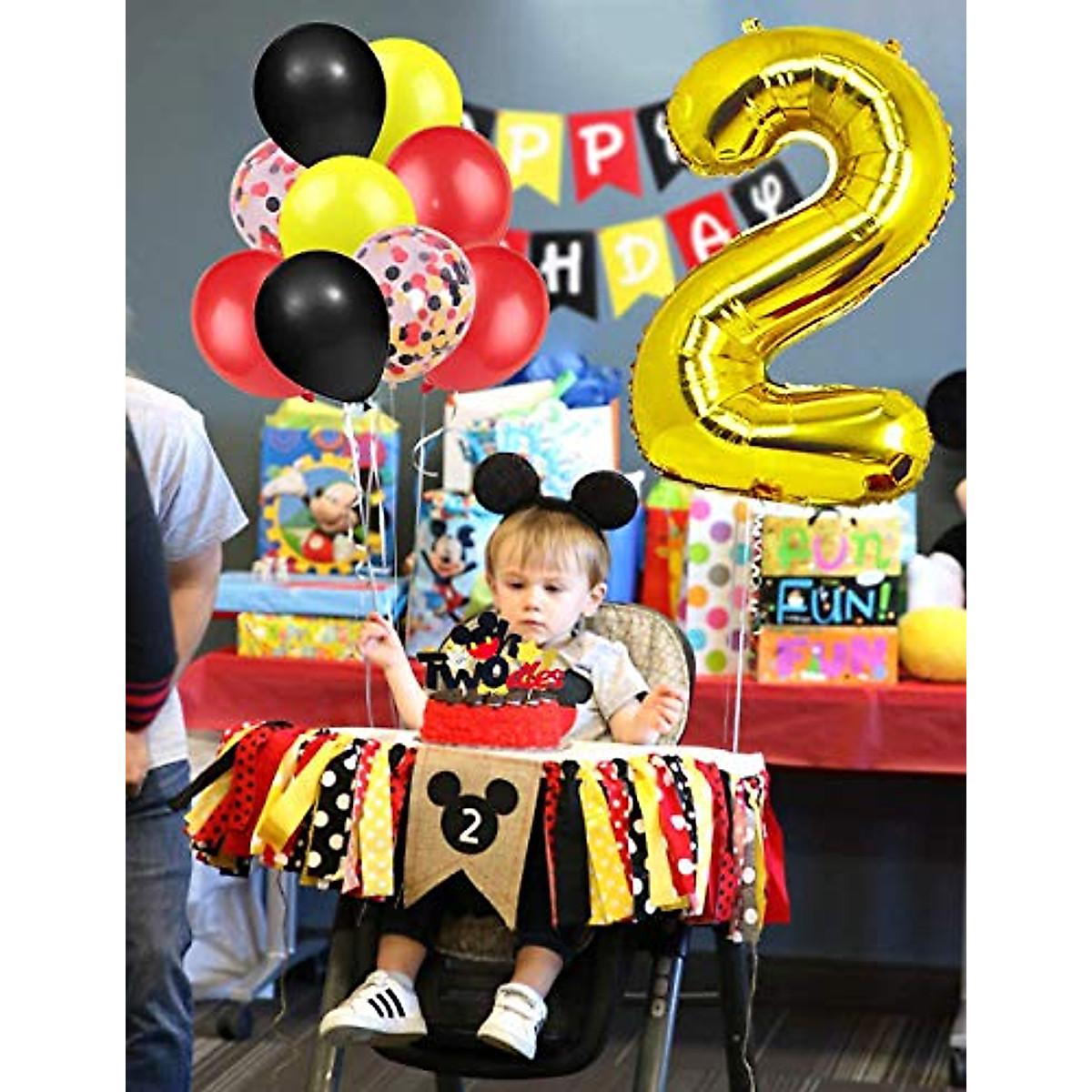 Cartoon Mouse 2nd Birthday Party Supplies - Oh Twodles Theme Party Decorations Includes Felt Banner,Welcome Hanger Door Sign, Tablecloth,Cake Cupcake Toppers,Mouse Head Balloons, 12" Latex Balloon, Confetti Balloon