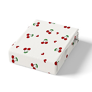 Feelyou Kids Red Cherry Fitted Sheet Twin Size, Cherry Pattern Bed Sheet Set Boys Girls Cute Fruit Bedding Set Kawaii Cartoon Fruit Teens Bed Cover Room Decor Lightweight Bed Set (No Flat Sheet)
