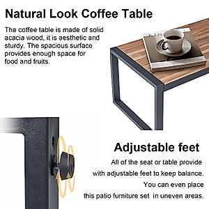 VOTSMOKK 4 Pieces Patio Furniture Set, Outdoor Garden Patio Conversation Sets with Coffee Table, for Backyard, Lawn, Balcony, Outside Patio Table and Chairs Set with Soft Cushions, Black and Brown