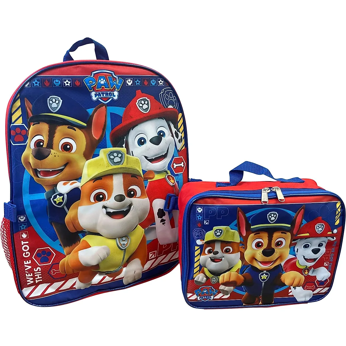 Ruz Paw Patrol Boy's 16 Inch Backpack With Removable Matching Lunch Box Set (Red-Blue)