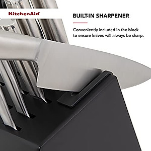KitchenAid Gourmet Forged Stainless Steel Knife Block Set with Built-in Knife Sharpener, High-Carbon Japanese Stainless Steel Kitchen Knives, Sharp Kitchen Knife Set with Block, 14 Piece, Black
