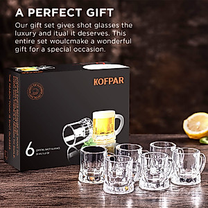 KOFPAR 6 Pcs Shot Glasses, Mini Beer Mug Shot Glasses with Handles, 50 ml/1.8 oz Shot Glasses for Vodka, Whiskey, Tequila, Espresso, Perfect Valentine's Day Gift for Men Women Birthday Gifts (Glass)