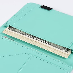 CoBak Server Book - Waitress Book Organizer with Zipper Pouch for Restaurant Waitstaff, 5 Large Pockets with Pen Holder, Mint Green.