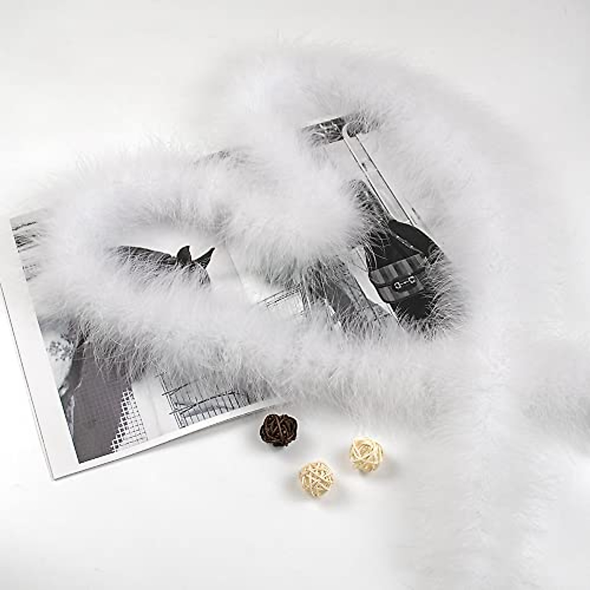 Raibertin 22g White Fluffy Marabou Feathers Boa Trim Decorative Crafts 1920s Accessories For Women Feather Boas Decorations for Christmas Clothes Dress