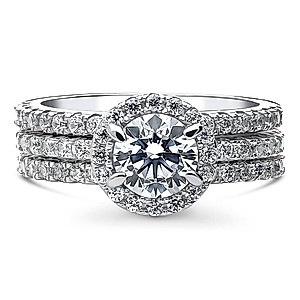 BERRICLE Sterling Silver Halo Wedding Engagement Rings Round Cubic Zirconia CZ Ring Set for Women, Rhodium Plated Size 6