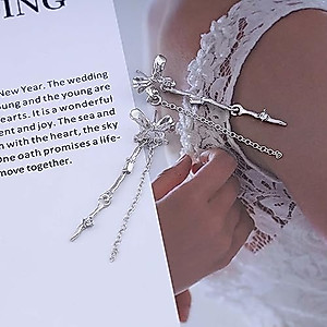 Sttiafay Vintage Bow Crystal Drop Earrings Silver Bar Dangle Earrings Long Crystal Bow Chain Earrings Cz Tassel Chain Earrings Jewelry for Women and Girls