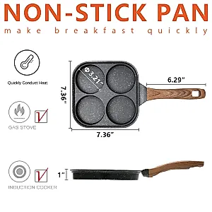 4 Cups Egg Frying Pan Omelet Skillet,Non Stick Egg Skillet Burger Pan for Eggs, Burgers and Bacon(Aperture Diameter 3.5 inch)