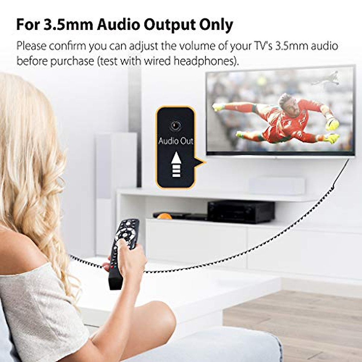 Avantree Long Cord Earbuds for TV & PC, 18ft / 5.5m Extension Cable Earphones with Mic & Extra Long Spring Coil Wire, Metal Stereo in-Ear Wired Bass Headphones for 3.5mm Audio Output Devices - HF027