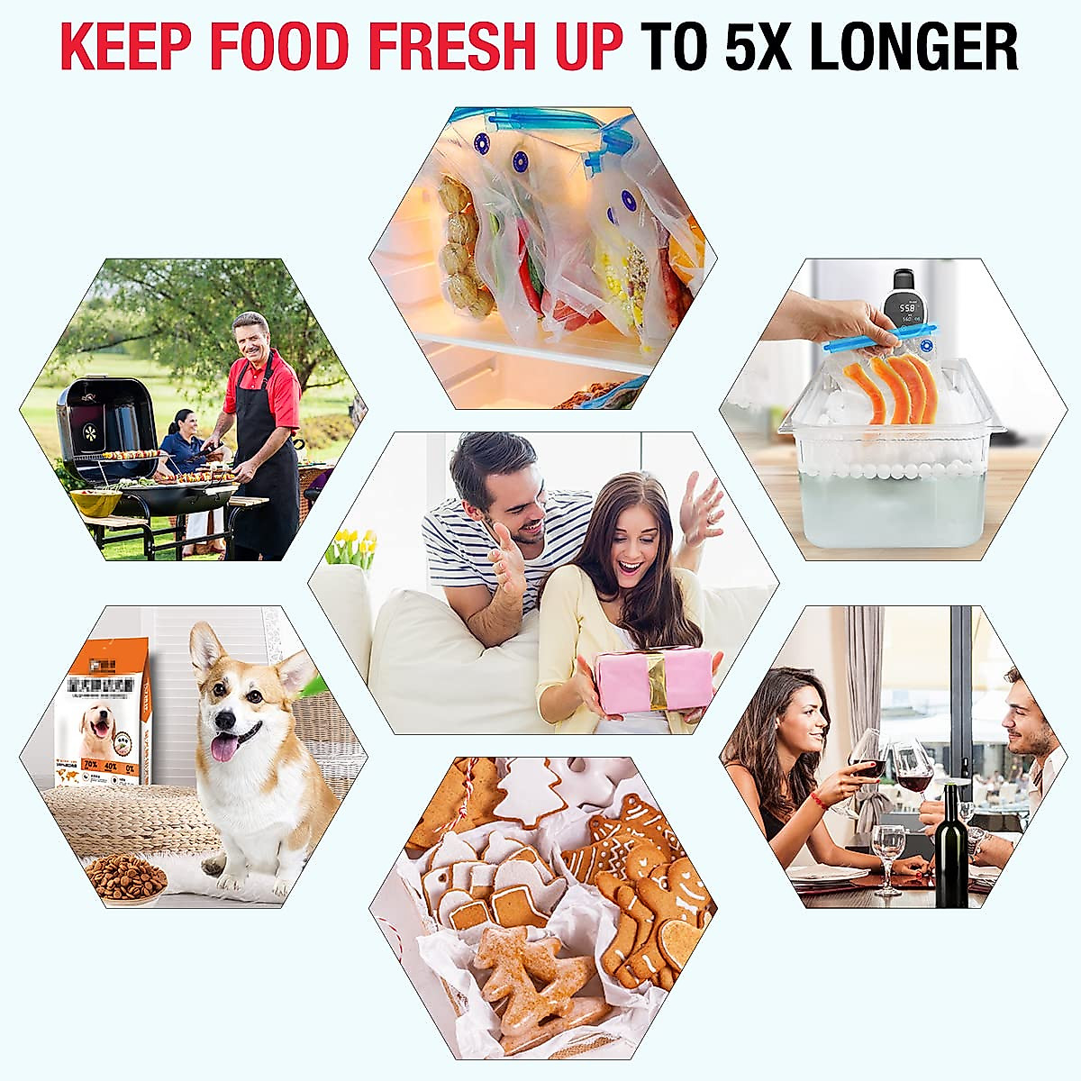 Sous Vide Bags|13PCS Electric Vacuum Sealer Kit for Anova,Joule Cookers|Handheld Vacuum Sealer with Auto Pause Function,7Pcs Reusable Vacuum Seal Food Sealer Bags