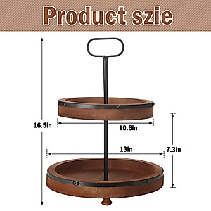 Wesiti 2 Tier Spinning Lazy Susan Organizer 360° Rotatable Vintage Rotating Wood Spice Rack Pallet Farmhouse Tiered Tray Stand for kitchen countertop Cabinet Turntable Organizer