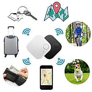6 Pack Key Finder Bluetooth Tracker Smart Item Locator Tracking Luggage Tracker GPS Anti Lost Bluetooth Phone Tracking Device App Control Item Finders with Ropes for Wallet Kids Dog Remote Black White