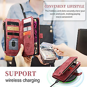 CaseMe iPhone 14 Pro Max Wallet Case, Case with Card Holder, Leather for Women Men, Premium Magnetic Kickstand Strap Zipper, Red