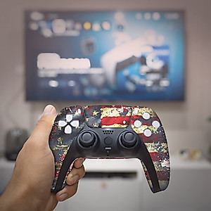 BABY CUDDLE BOX Tattered Flag Custom PS-5 Controller Wireless compatible with Play-Station 5 Console by BCB Controllers | Proudly Customized in USA with Permanent HYDRO-DIP Printing (NOT JUST A SKIN)