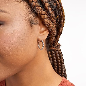 Sterling Silver Alternating Created Blue and White Sapphire Hoop Earrings, metal, corundum