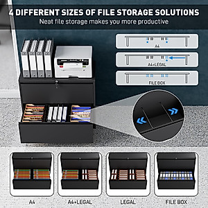 WIILAYOK Lateral File Cabinet with Lock,2 Drawer File Cabinet for Home and Office, Organizer Storage Lateral Locking Filing Cabinet, Black