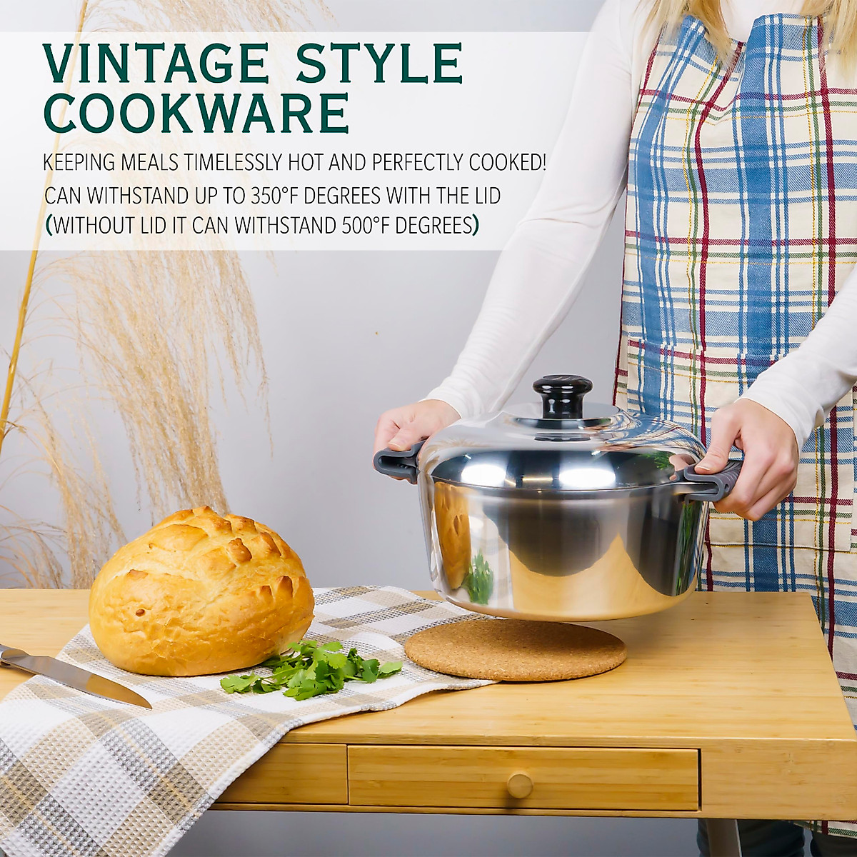 Magnaware Cast Aluminum Dutch Oven with Lid - 5 Quart Lightweight Cookware Pot with Silicone Covers for Easy Handling - Even Heat Distribution & Retention - For Bread Baking, Stew, Simmering & More