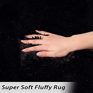Zacoo 9x12 Extra Large Area Rugs for Living Room,Super Soft Fluffy Modern Bedroom Carpet Rug Indoor Modern Plush Shaggy Floorcover Fuzzy Solid Home Decor Rug Non Slip Throw Rug Kids Room Nursery,Black