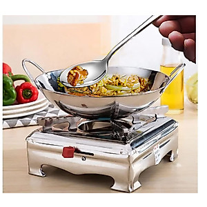 HIOVIOSS Small Wok 9.5inch, Stainless Steel Reheating Pot Alcohol Pan Round Deep Bottom Personal Chafer for Warm Up Food