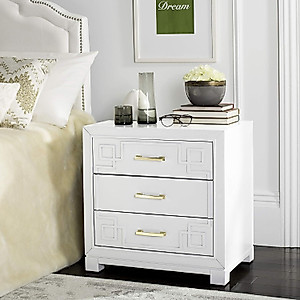 Safavieh Home Collection Raina White 3-Drawer Greek Key Nightstand
