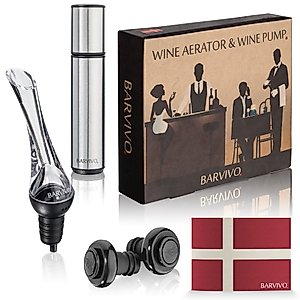 Barvivo Red Wine Aerator and Wine Saver Pump with 2 Vacuum Bottle Stoppers - Preserver For Your Wine - Ultimate Gift Idea as Valentines Day Gifts - Wine Vacuum Pump for Enhanced Taste of Wine