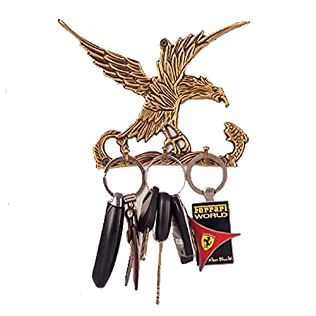 Angel's Peel Lounge Key Holder Eagle - Wall Mounted Key Hanger with 3 Hooks - Eagle Single Brass Hook for Coat, Towel, Hat, Clothes - Home Decor Key Holder for Kitchen, Office, Farmhouse