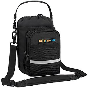 SUN CUBE Water Bottle Carrier with Strap, Insulated Water Bottle Carrier Bag with Phone Pocket Pouch, Sleeve Sling Purse Crossbody Bottle Holder for Walking, Sports, Hiking Accessories, Black 64oz