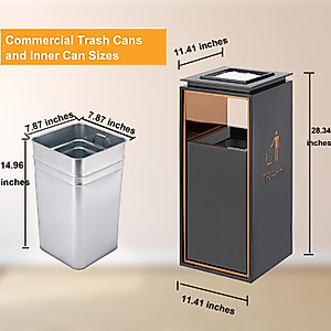 Lvrunben Indoor Outdoor Trash Can, Black-Gold Stainless Steel Commercial Trash Can with Lid,Removable Inner Bucket Trash Bin for Home, Office and Elevator Entrance-13 Gallon