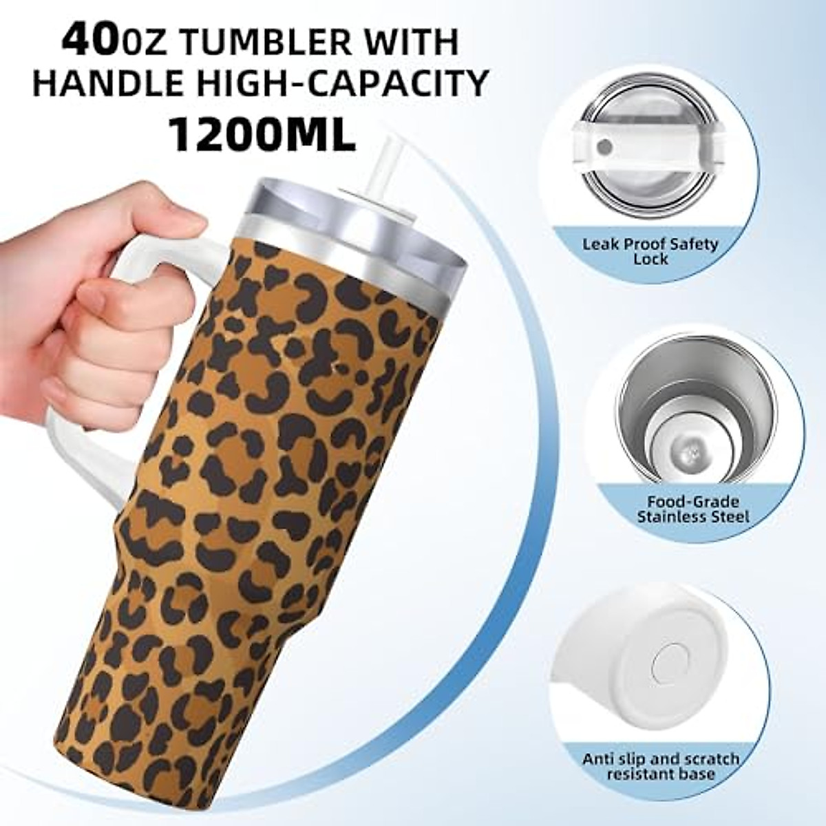 HULIBIN Yellow Leopard Print Double Deck Stainless Steel Travel Coffee Cup With Lid 40 Oz Ice Bully Cup