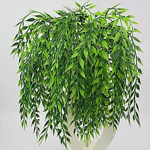 DUDNJC 5pcs Artificial Weeping Willow, 20in Fern Persian Rattan, UV Resistant Plastic Plants Greenery Leaves Fake Hanging Vine Faux Ivy, Garden Door Wall Baskets Wedding Party Table Decor