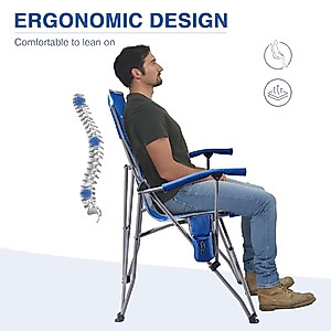 EVER ADVANCED Folding Camping Chair with Cup Holder Quad Padded Arm, Outside Portable Collapsible Steel Frame Oversized Heavy Duty Supports 300 lbs