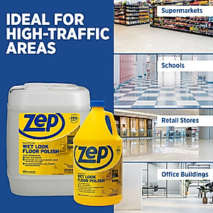 Zep Wet Look Floor Polish - 1 Gallon (Case of 2) ECZUWLFF1282 - Long Lasting Glossy Finishing Polish, Scuff & Slip Resistant, for Vinyl (VCT), Sealed Concrete, Rubber, and No-Wax Tile Floors