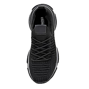 CUSHIONAIRE Women's Apolo Knit Sneaker +Memory Foam, Black/Clear Bottom 8.5