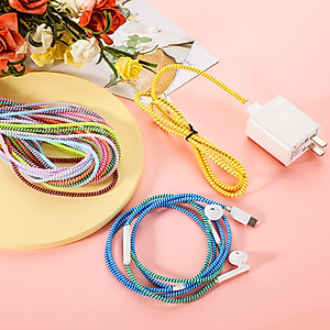 Frienda 15 Pcs Spiral Cable Protector Colorful PVC Spiral Phone Charger Headphone Cable Saver for USB Data Wire, Prevent Pets(45.3 Inch)