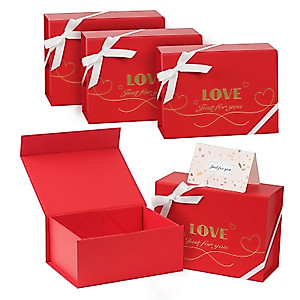 CHARMGIFTBOX Large Gift Box with Lids for Presents, 8.7x6.7x4 Inches Collapsible Red Gift Boxes with Magnetic Closure Ribbon and Card for Valentine's Day Birthday Bridesmaid Boxes