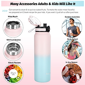 Stainless Steel Water Bottles 32 oz Insulated Water Bottle with Straw/Strap/Handle 3 Lids for Sip Chug Spout,Double Wall Vacuum Warm Cold Sweat/Leakproof for Sports Gym Camping School Adult Kid Gift