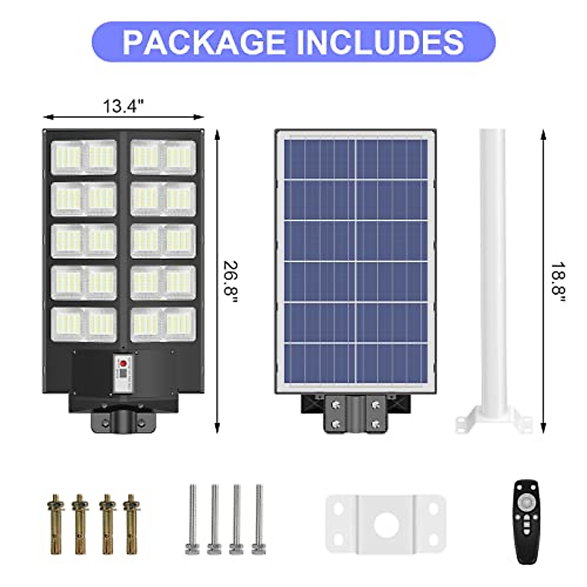 Anzid 800W Solar Street Light,800LED 500000LM Super Bright Flood Lights Outdoor Motion Sensor Waterproof,Solar Lights for Outside Backyard Pathway Garage Parking Lot