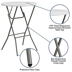 Flash Furniture 2.6-Foot Round Granite White Plastic Bar Height Folding Table